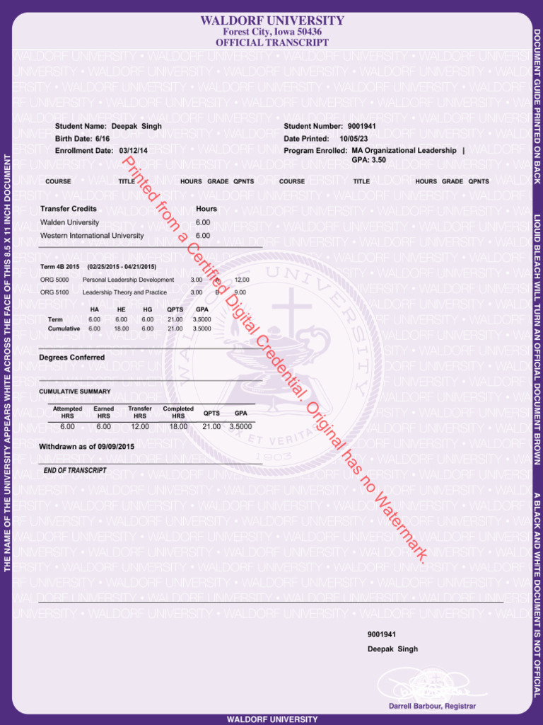 Unofficial Graduate Transcripts of Deepak (Danny) Singh January 22, 2025 | PDF | Graduate Record ...