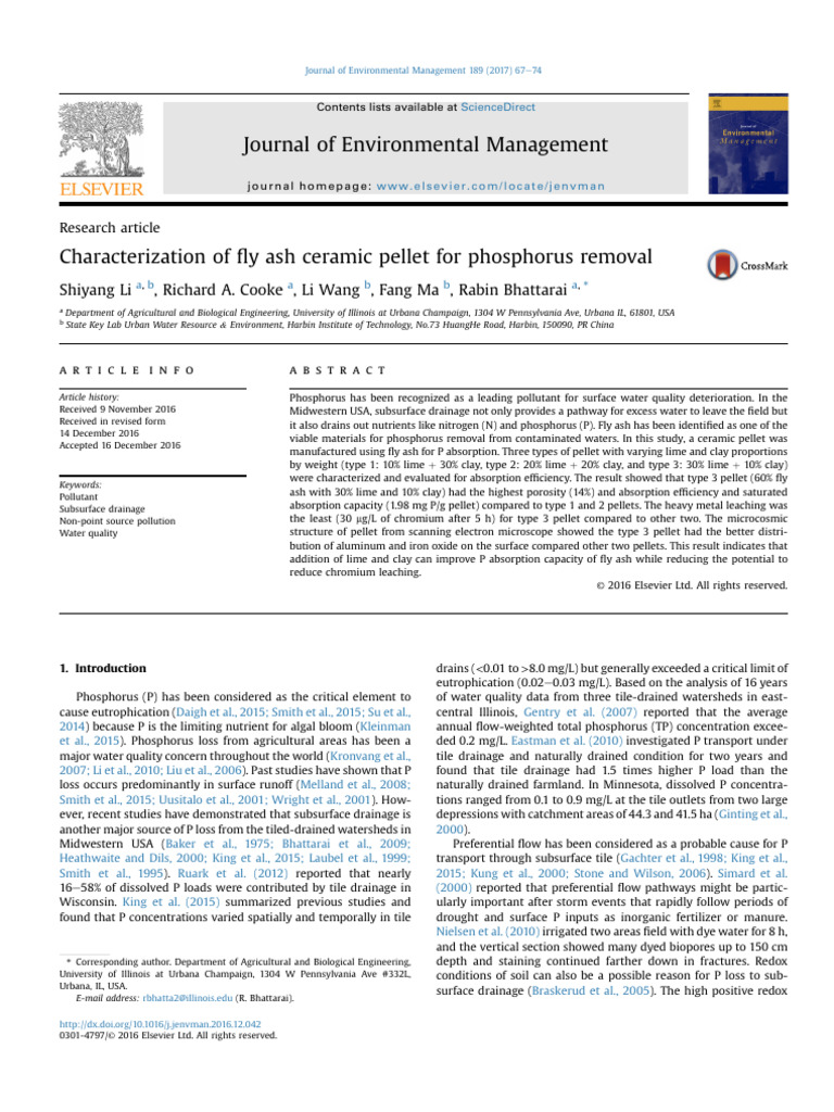 Characterization of Fly Ash Ceramic Pellet For Phosphorus Removal | PDF ...