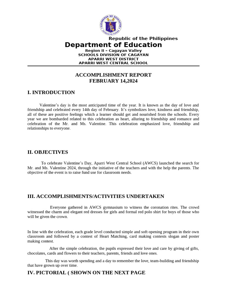 AWCS Mr. and Ms. Valentine 2024 Report | PDF | Valentine's Day