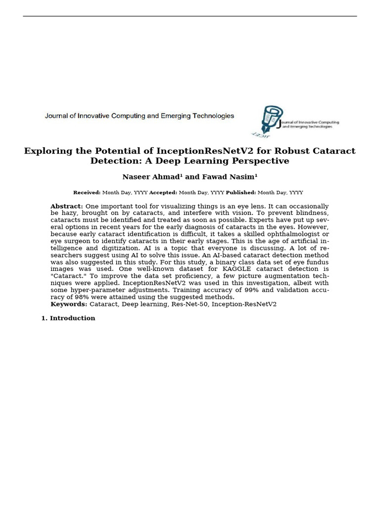 Exploring The Potential Of Inceptionresnetv2 For Robust Cataract Detection A Deep Learning