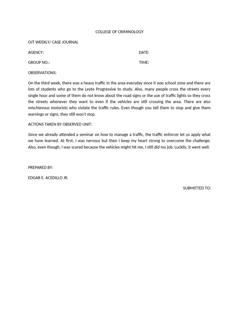 OJT Weekly Case Journal: Traffic Observations | PDF