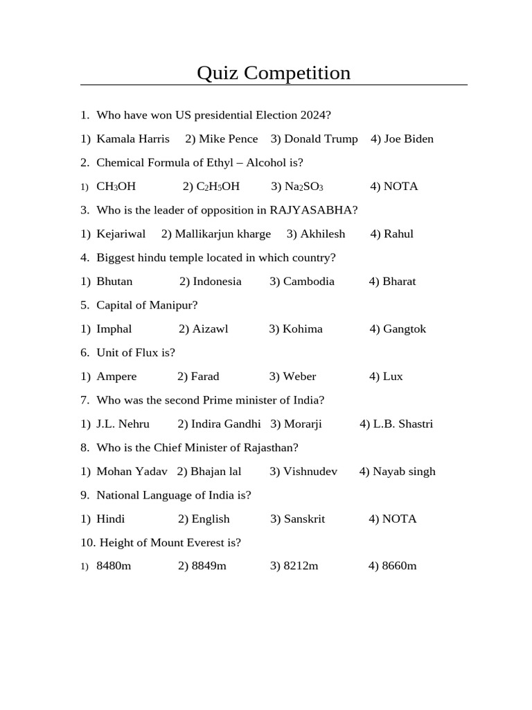 Quiz Competition | PDF