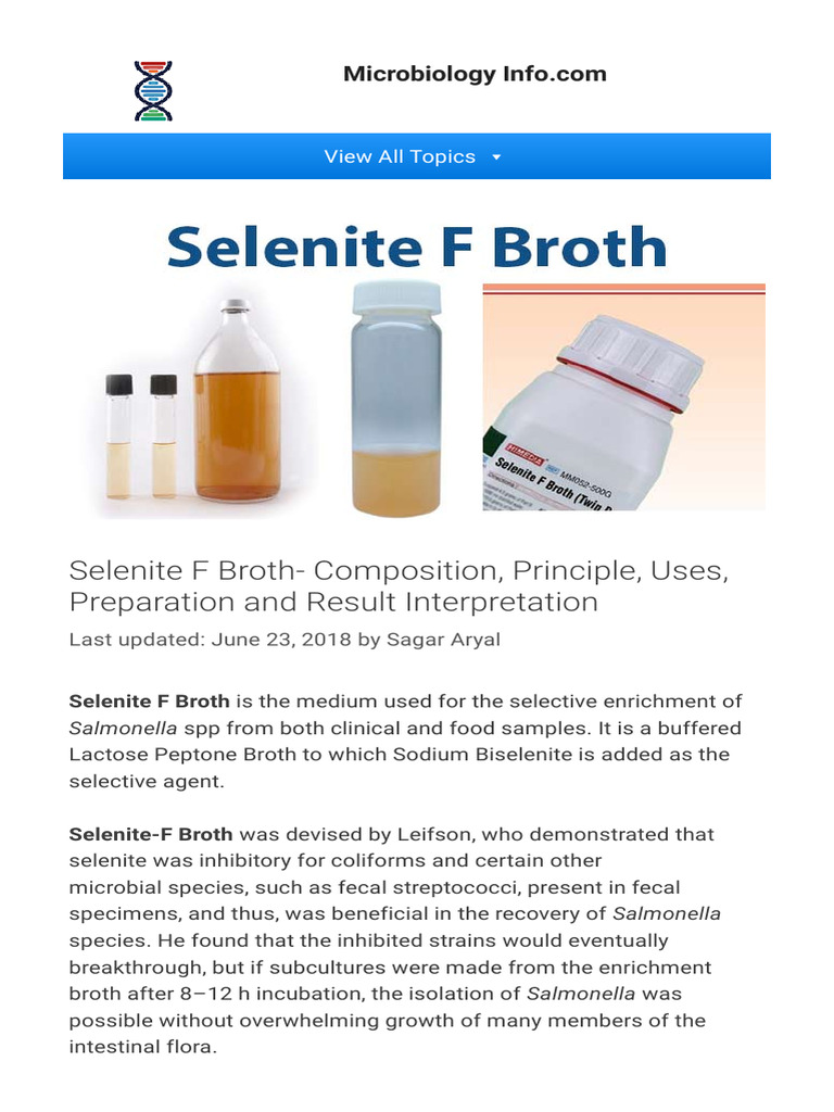 Selenite F Broth - Composition - Principle - Uses - Preparation and ...