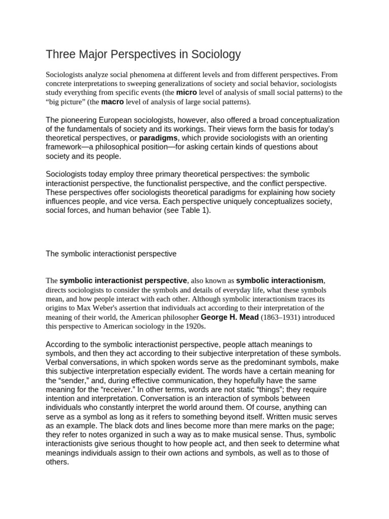 Three Major Perspectives in Sociology (1) | PDF | Sociology | Society