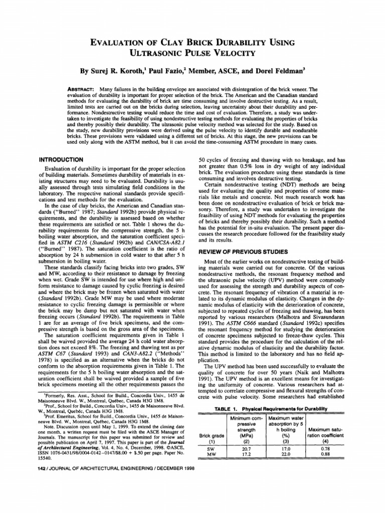 Evaluation of Clay Brick Durability Using Ultrasonic Pulse Velocity ...