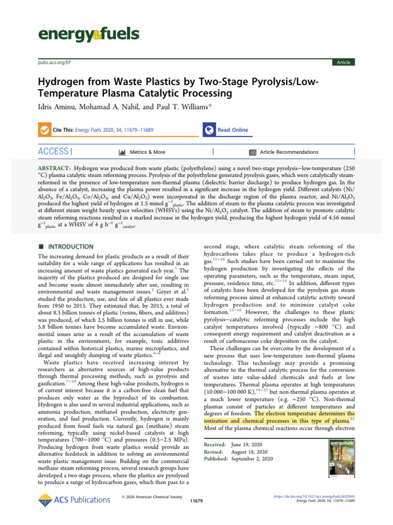 Hydrogen Production from Plastic Waste | PDF | Catalysis | Pyrolysis