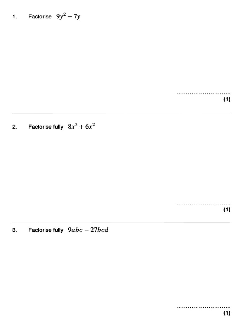 Algebra Factorization Exercises | PDF