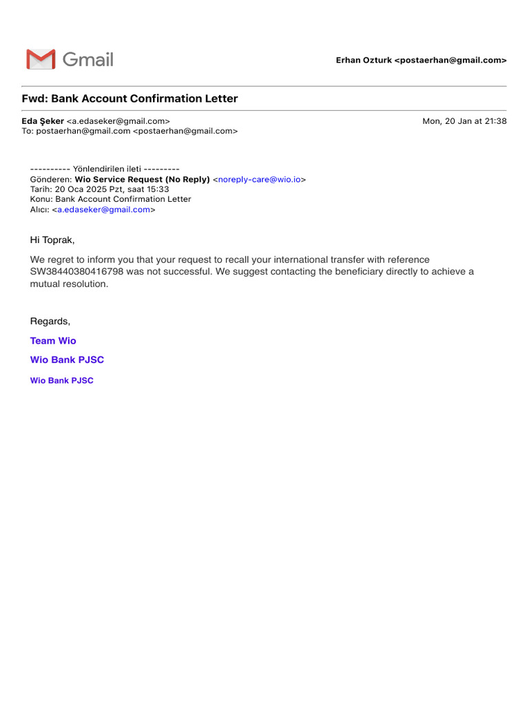 Fwd Bank Account Confirmation Letter | PDF