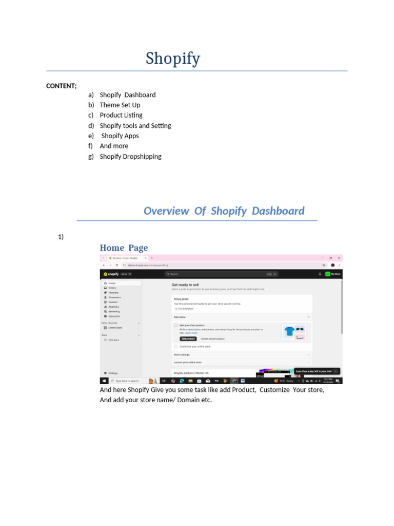 Shopify Dashboard Overview Guide | PDF