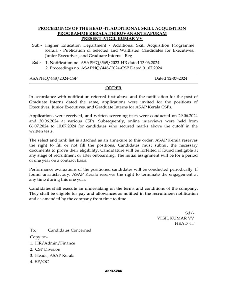 ASAP Kerala - CSPs - Recruitment of Executives, Jr. Executives ...