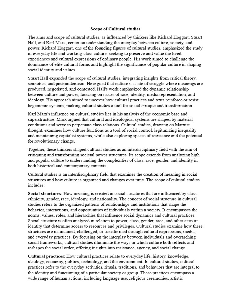Understanding Cultural Studies Scope | PDF | Cultural Studies ...