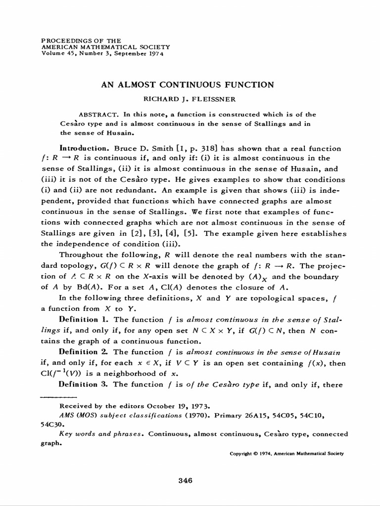 An Almost Continuous Function | PDF | Function (Mathematics) | Space