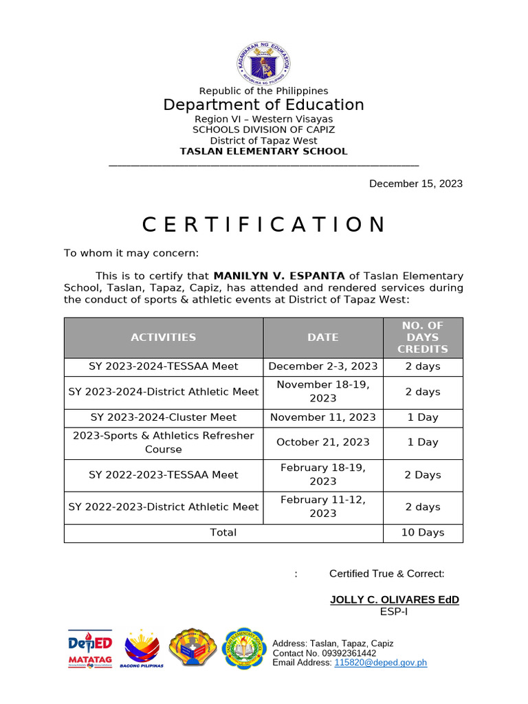Certification of Service Rendered | PDF | Public Administration ...