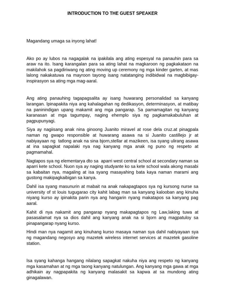 Introduction To Guest Speaker-Tagalog | PDF