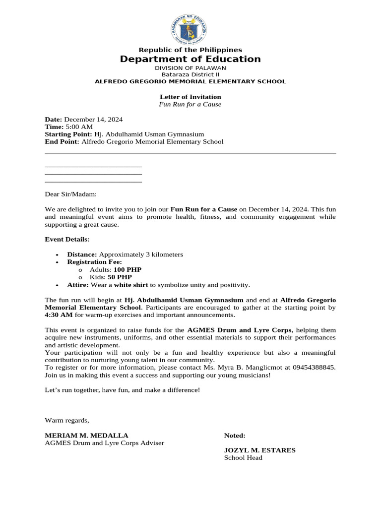 Fun Run for a Cause Invitation 2024 | PDF