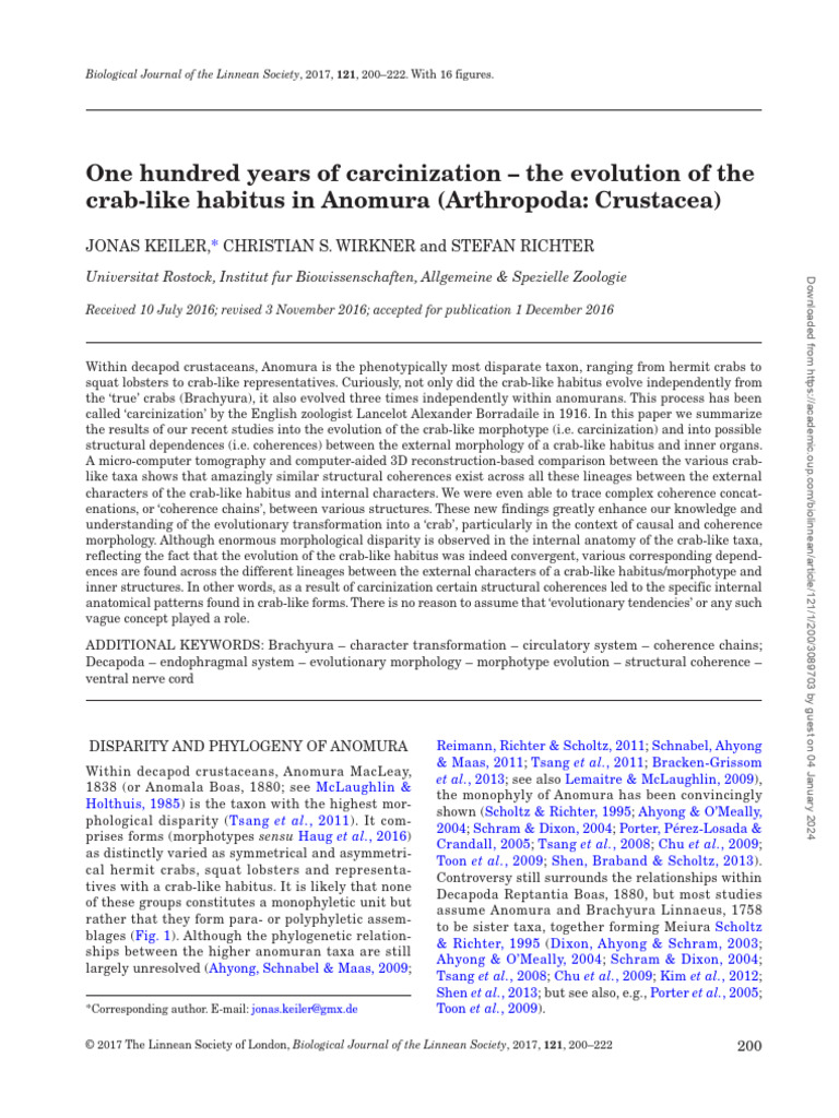One Hundred Years of Carcinization - The Evolution of The Crab-Like ...