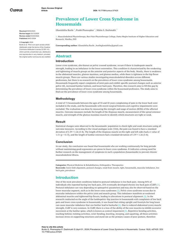 lower cross syndrome article 1 | PDF | Pelvis | Vertebra