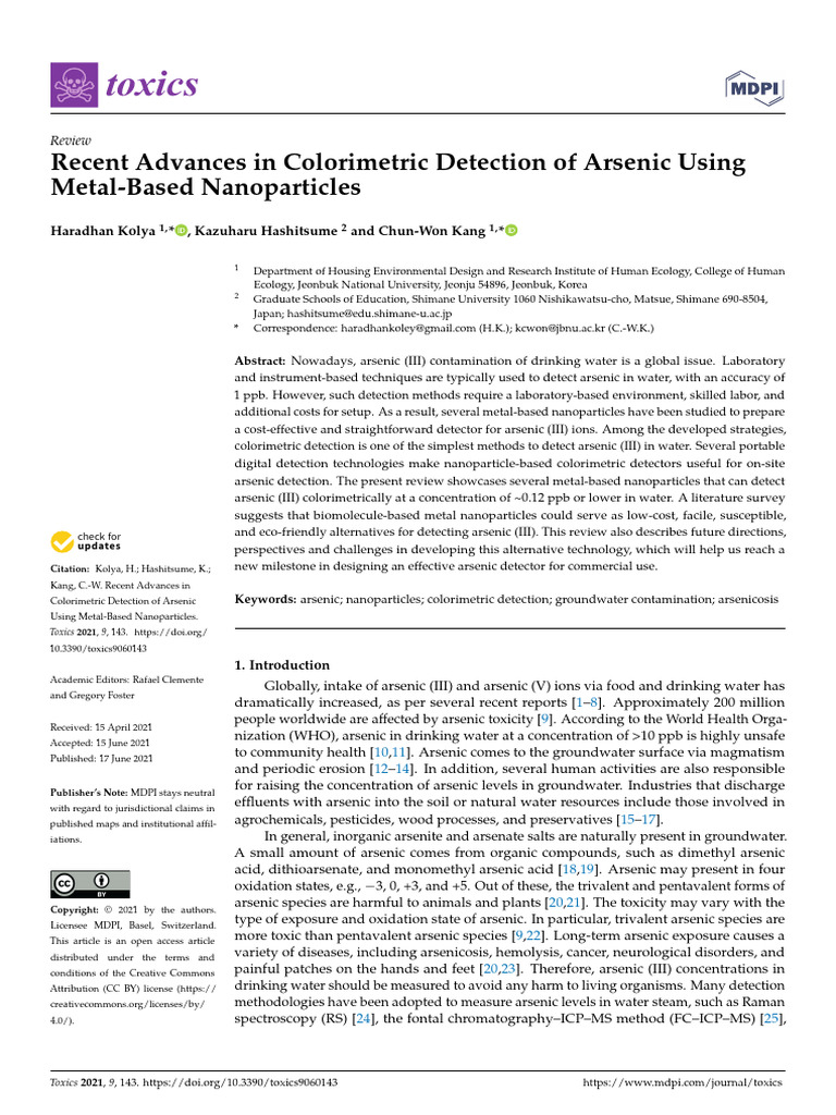 1 Recent Advances In Colorimetric Detection Of Arsenic Using Metal
