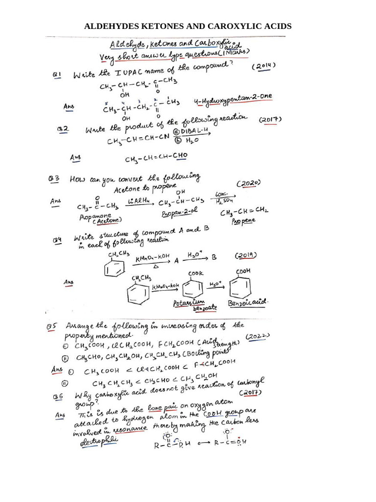 Aldehydes Ketones and Caroxylic Acids Pyq | PDF