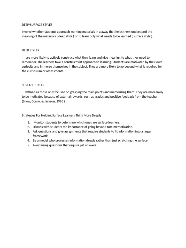 Deep and Surface Styles | PDF