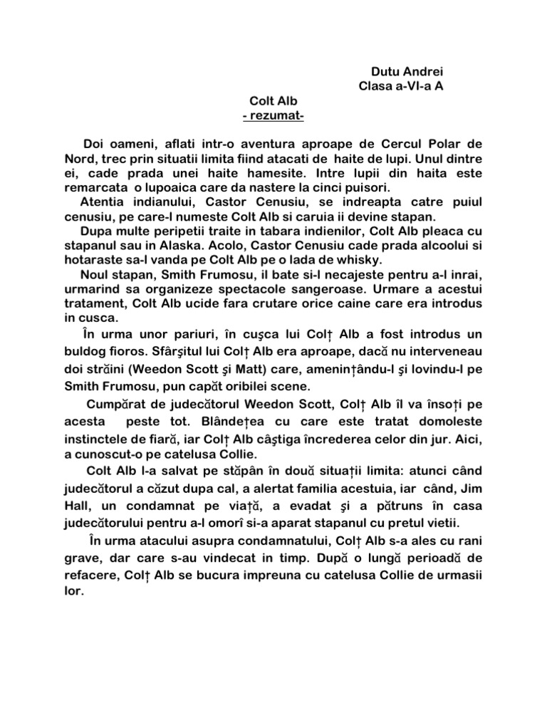 Colt Alb Rezumat | PDF