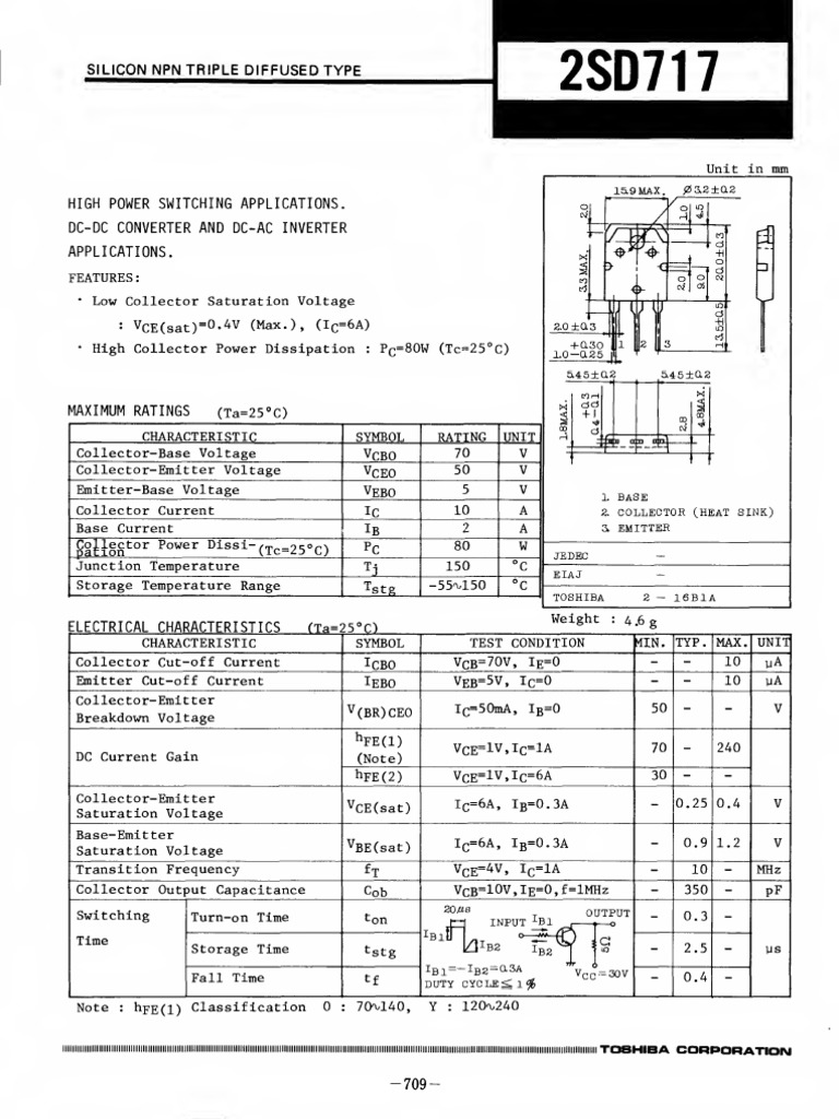 2SD717 | PDF | Bipolar Junction Transistor | Electric Power