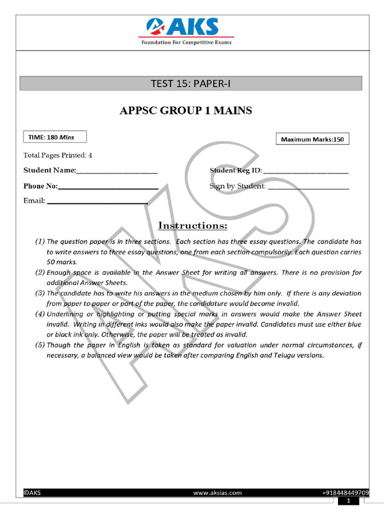 Appsc g 1 Qp Test 15 Img | PDF