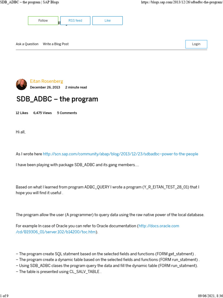 SDB - ADBC - The Program SAP Blogs | PDF | Sql | Software Engineering