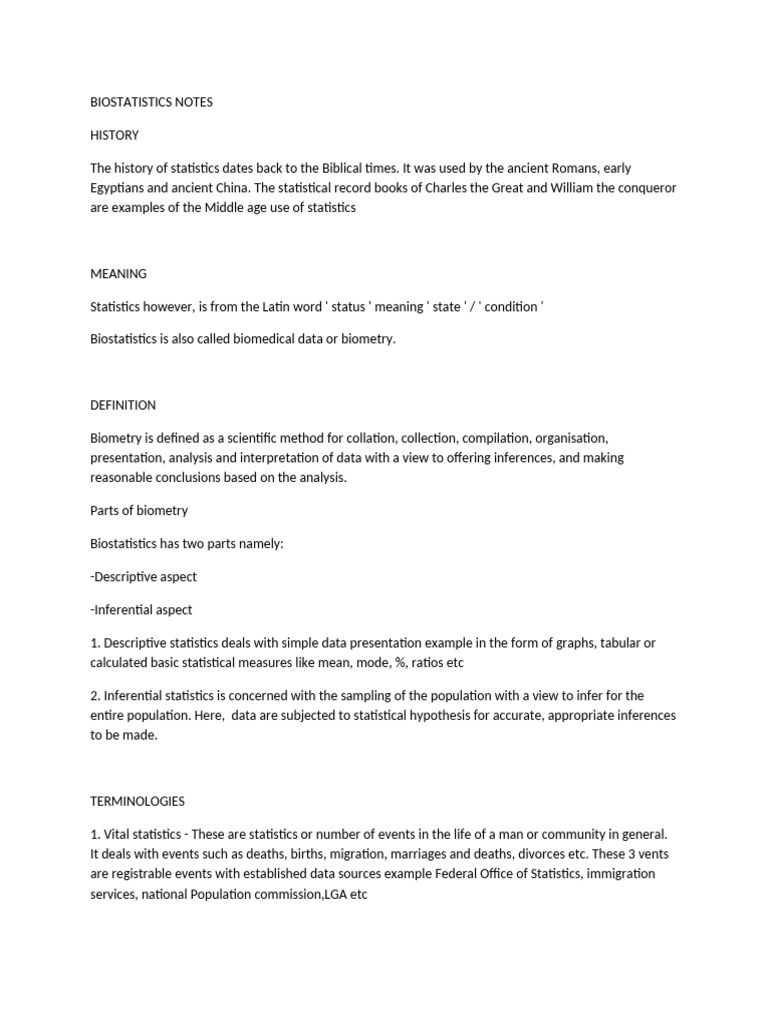 BIOSTATISTICS NOTES | PDF | Statistics | Sampling (Statistics)