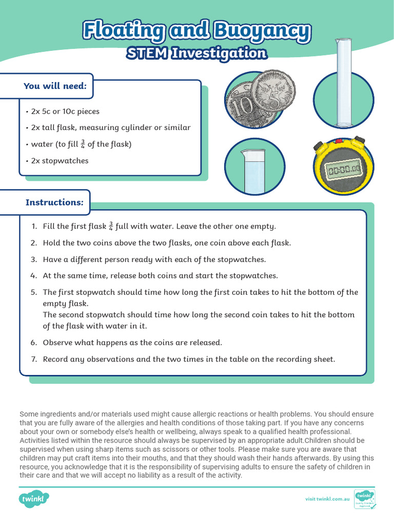 Floating and Buoyancy STEM Investigation Worksheet | PDF