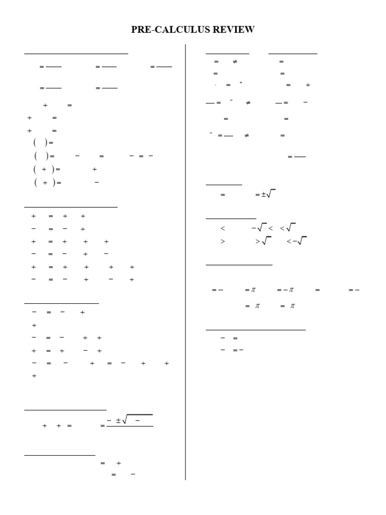 Pre-Calculus Review Guide | PDF | Acceleration | Mathematical Concepts