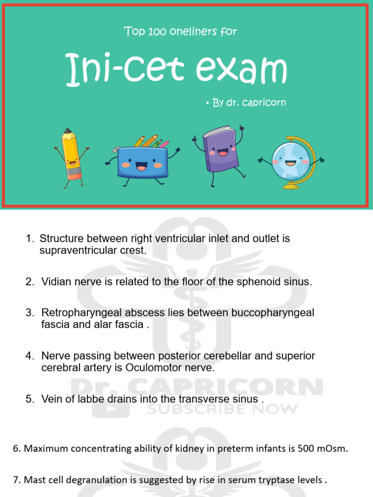 Top 100 Oneliners For INICET | PDF | Kidney | Clinical Medicine