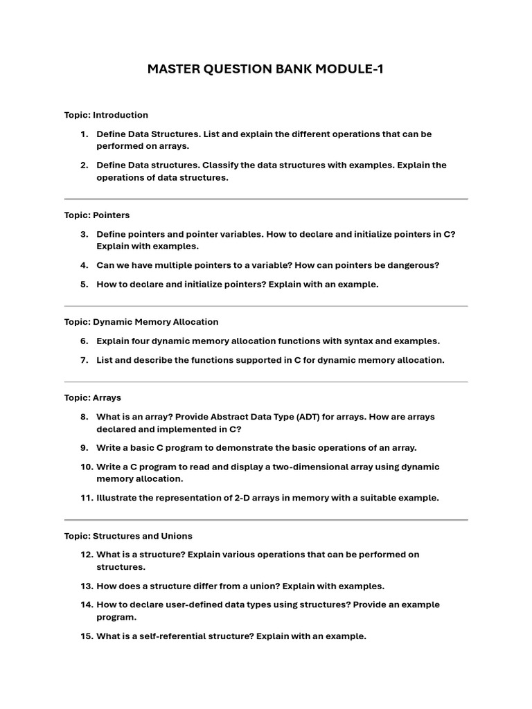 DSA QUESTION BANK MODULE-1 | PDF | Pointer (Computer Programming) | C (Programming Language)