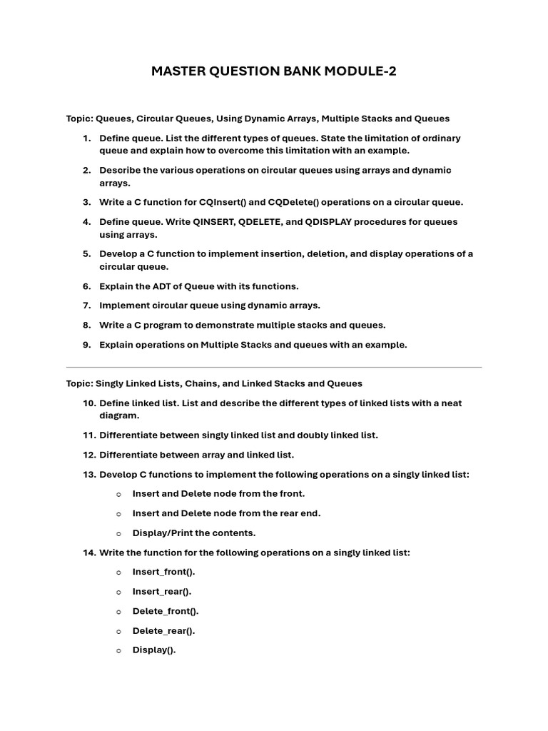 Dsa Question Bank Module-2 | PDF
