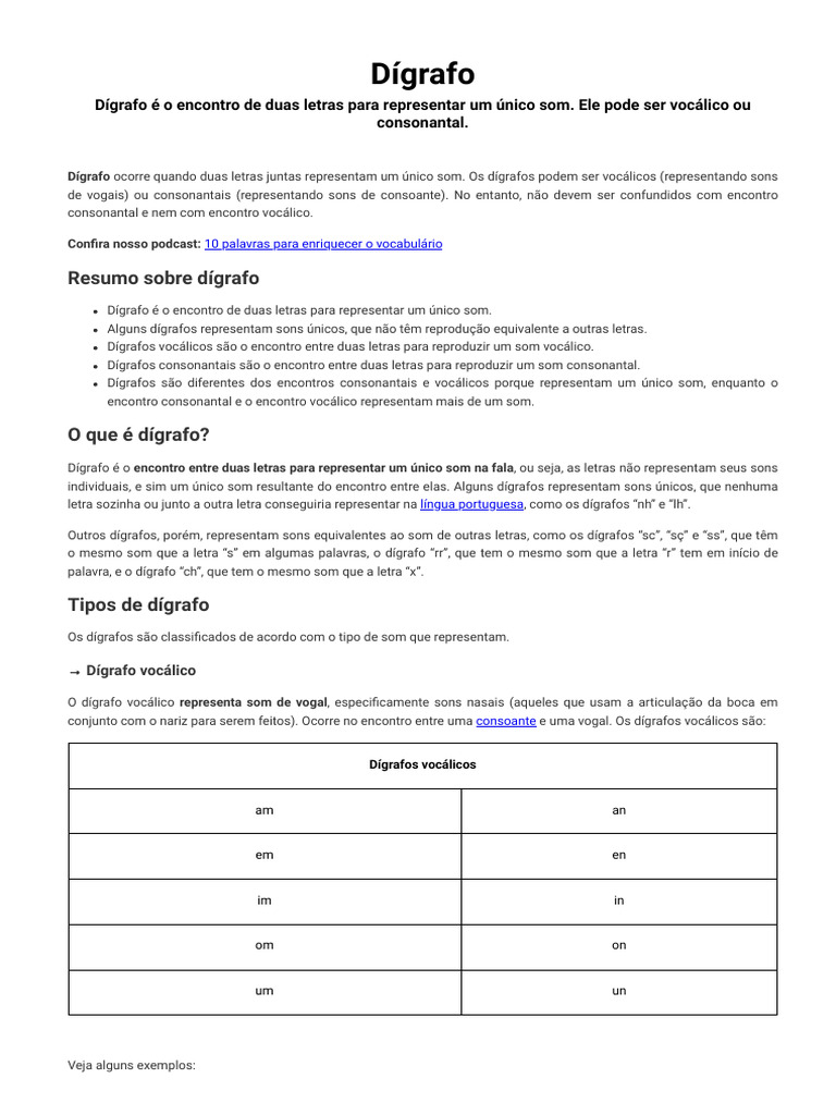 Dígrafo - o Que É, Quais Tipos Existem, Exemplos - Brasil Escola | PDF ...