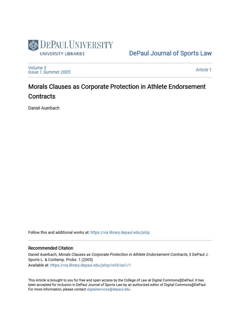 Morals Clauses As Corporate Protection in Athlete Endorsement Con | PDF ...