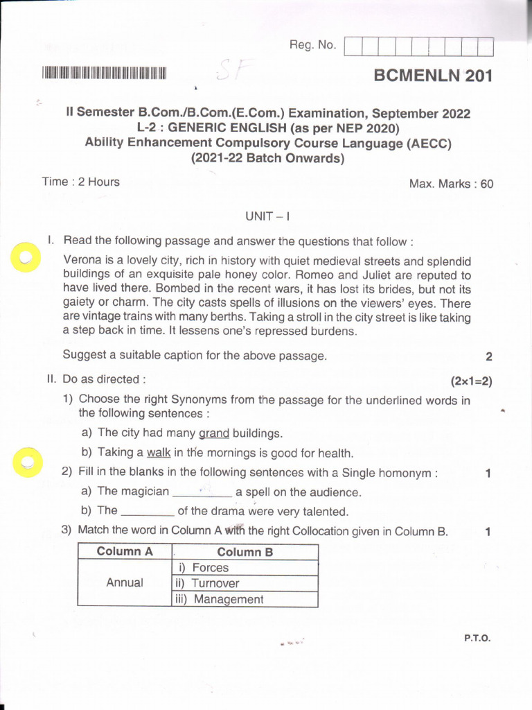BCOM II Semester English NEP September 2022 | PDF