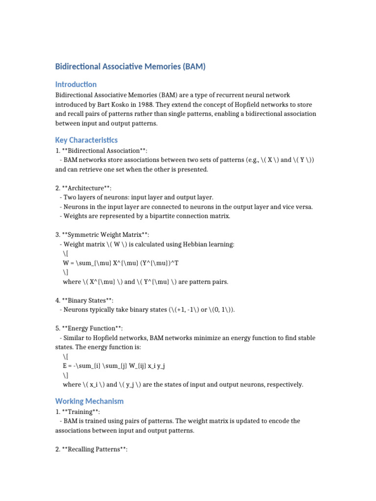 Bidirectional Associative Memories BAM | PDF | Applied Mathematics | Computational Neuroscience