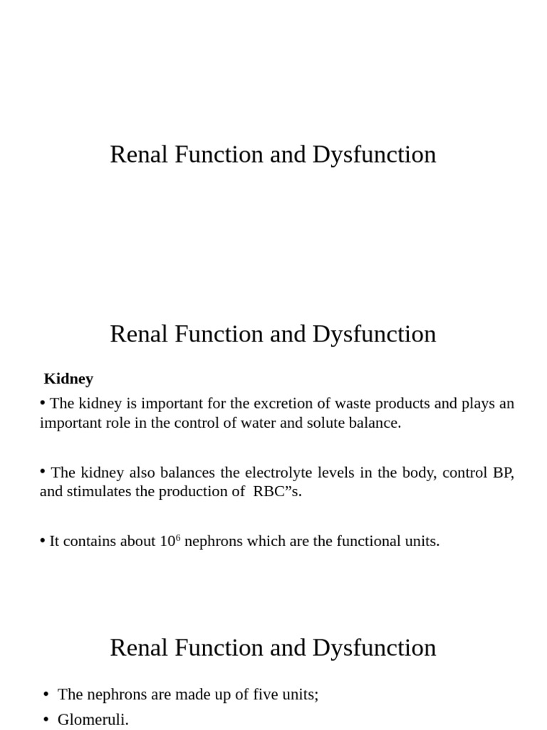 Renal Function and Dysfunction | PDF | Kidney | Organ (Anatomy)