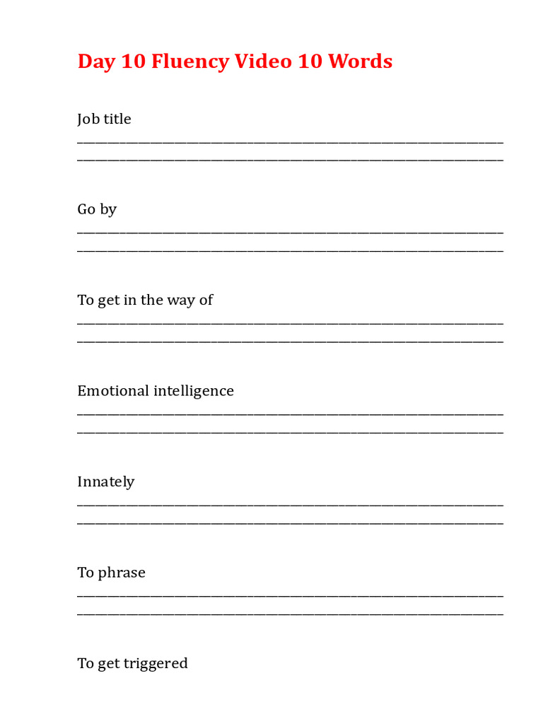 Day 10 Fluency Video 10 Words | PDF | Cognition | Cognitive Science