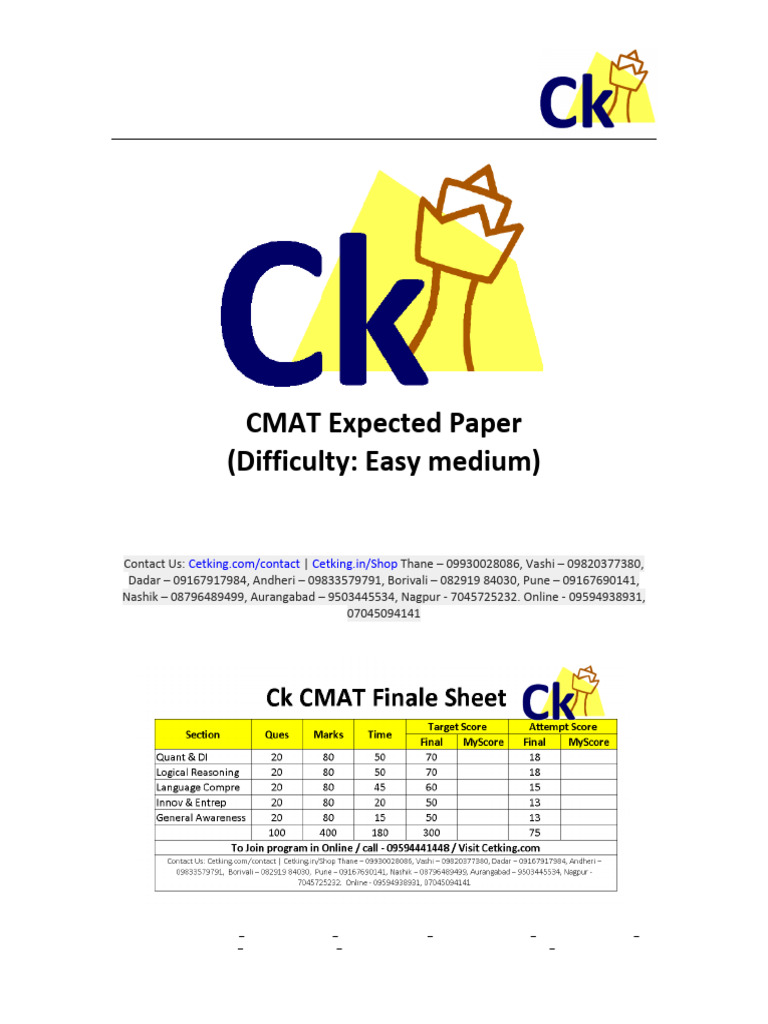 CMATking CMAT 2023 IE Expected Paper | PDF | Innovation | Entrepreneurship