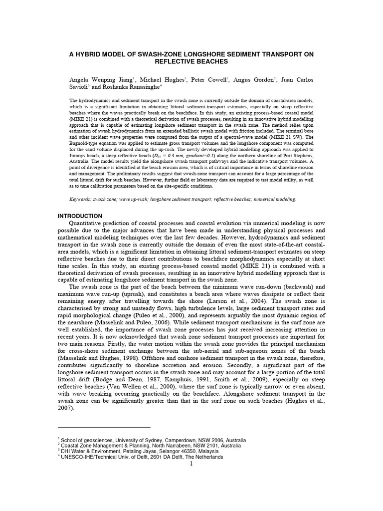 1 A Hybrid Model of Swash Zone Longshore | PDF | Earth Sciences ...