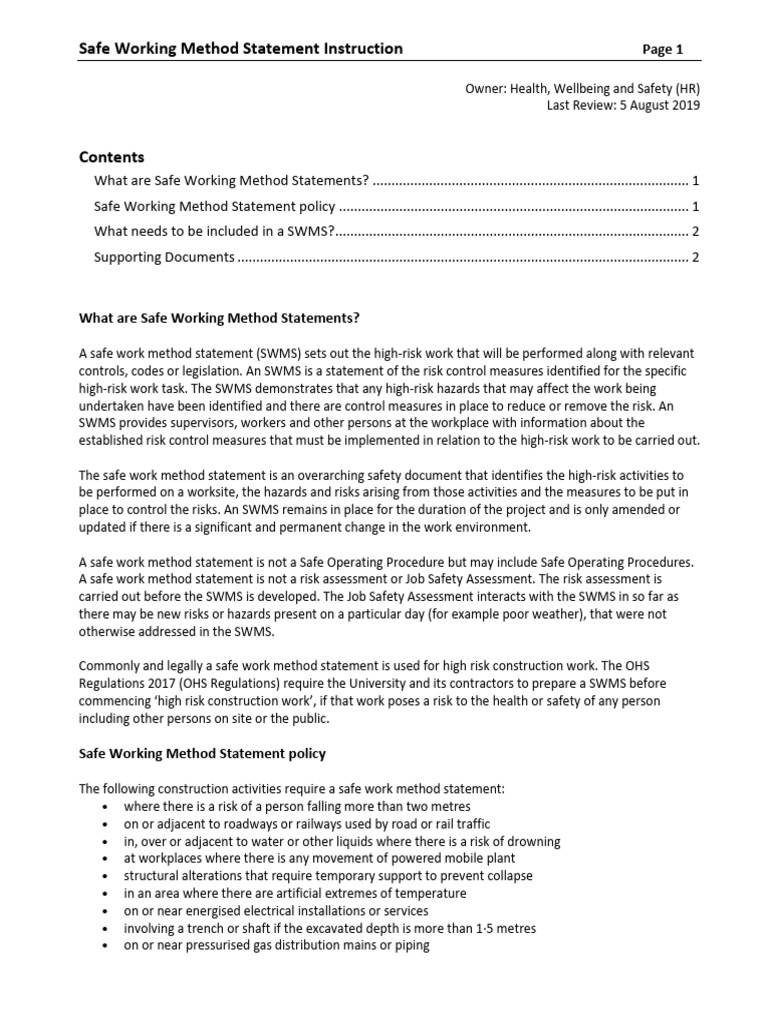 Safe Work Method Statement Guidelines | PDF | Risk Assessment ...