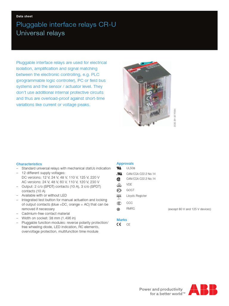 Pluggable Interface Relays CR-U Data Sheet | PDF | Relay | Alternating ...