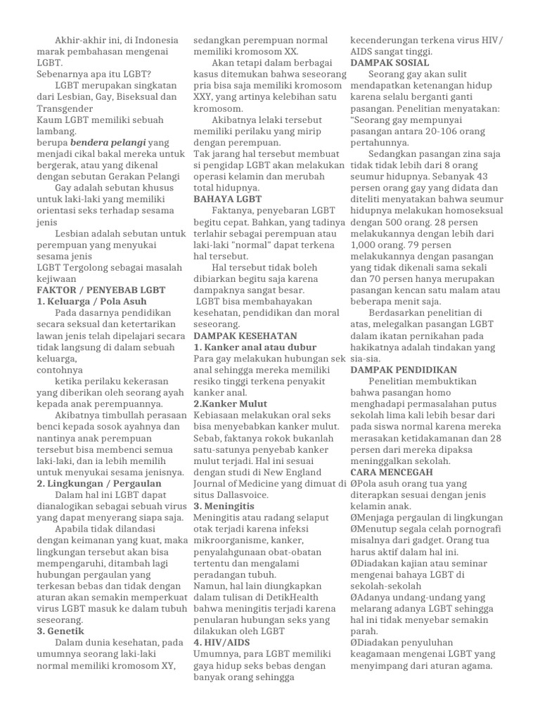 Bahaya dan Dampak LGBT di Indonesia | PDF