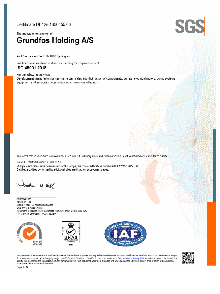 Grundfos Group Iso45001 Global Certificate 2023 03 | PDF | Forgery ...
