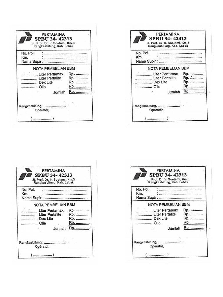 Template Nota Pembelian BBM | PDF