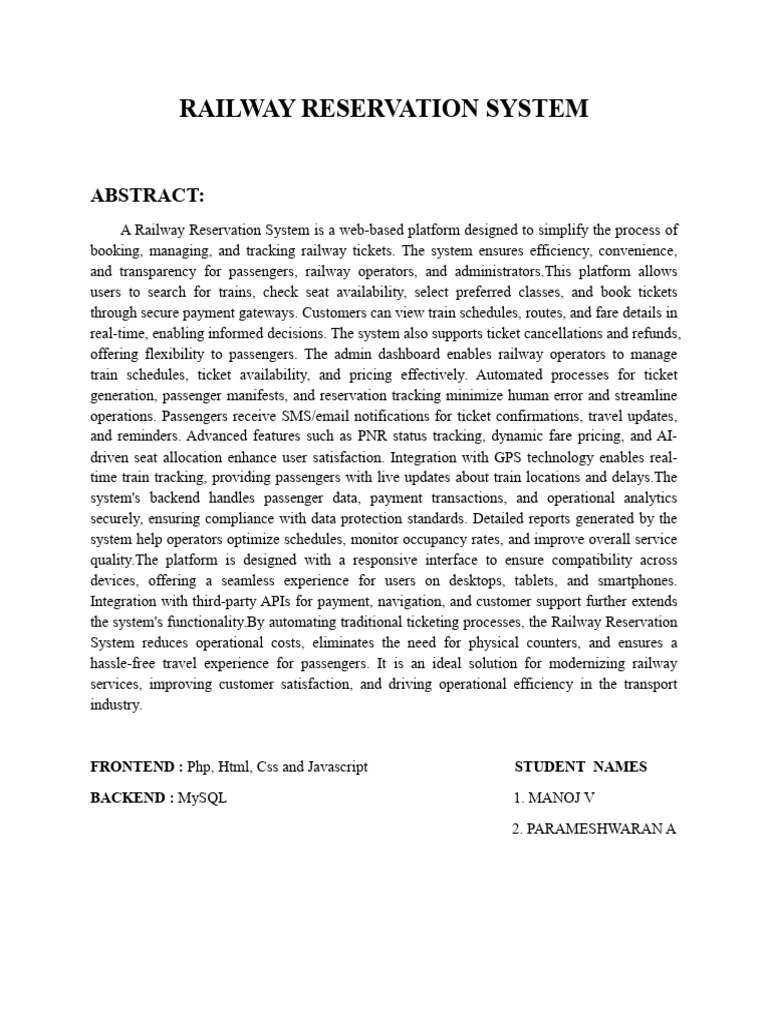 Web-Based Railway Reservation System | PDF