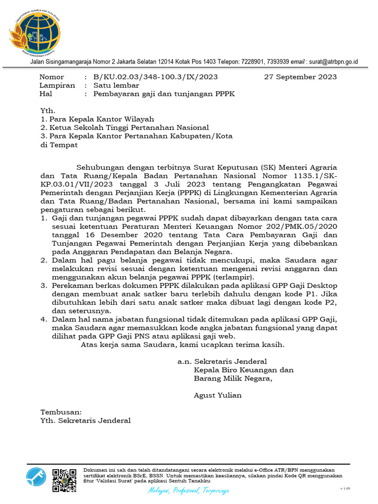 SE Pembayaran Gaji Dan Tunjangan PPPK | PDF