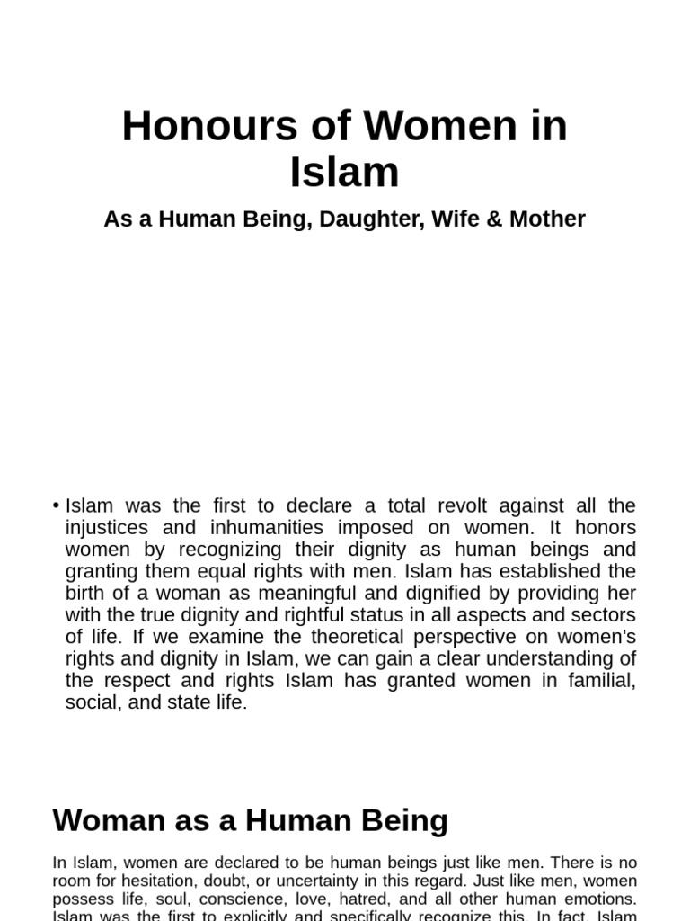 Honours of Women in Islam-1 | PDF | Wife | Prophets And Messengers In Islam